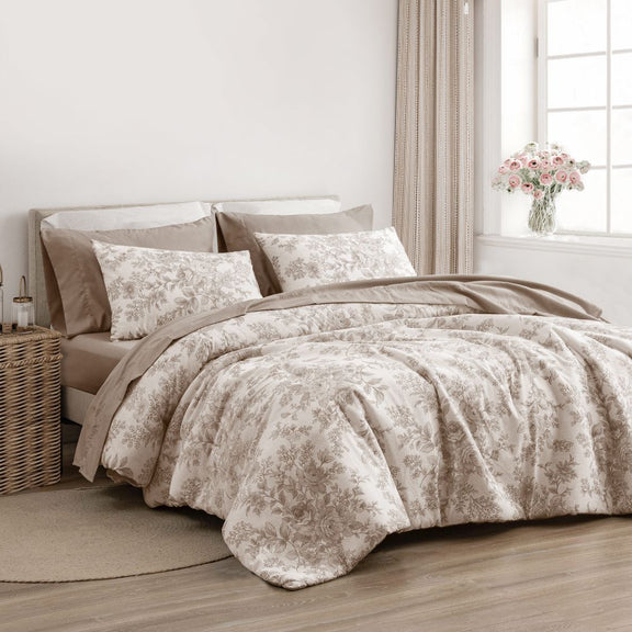 Rose-Patterned Printed 7-Piece Comforter Set - Wonderful® Bedding
