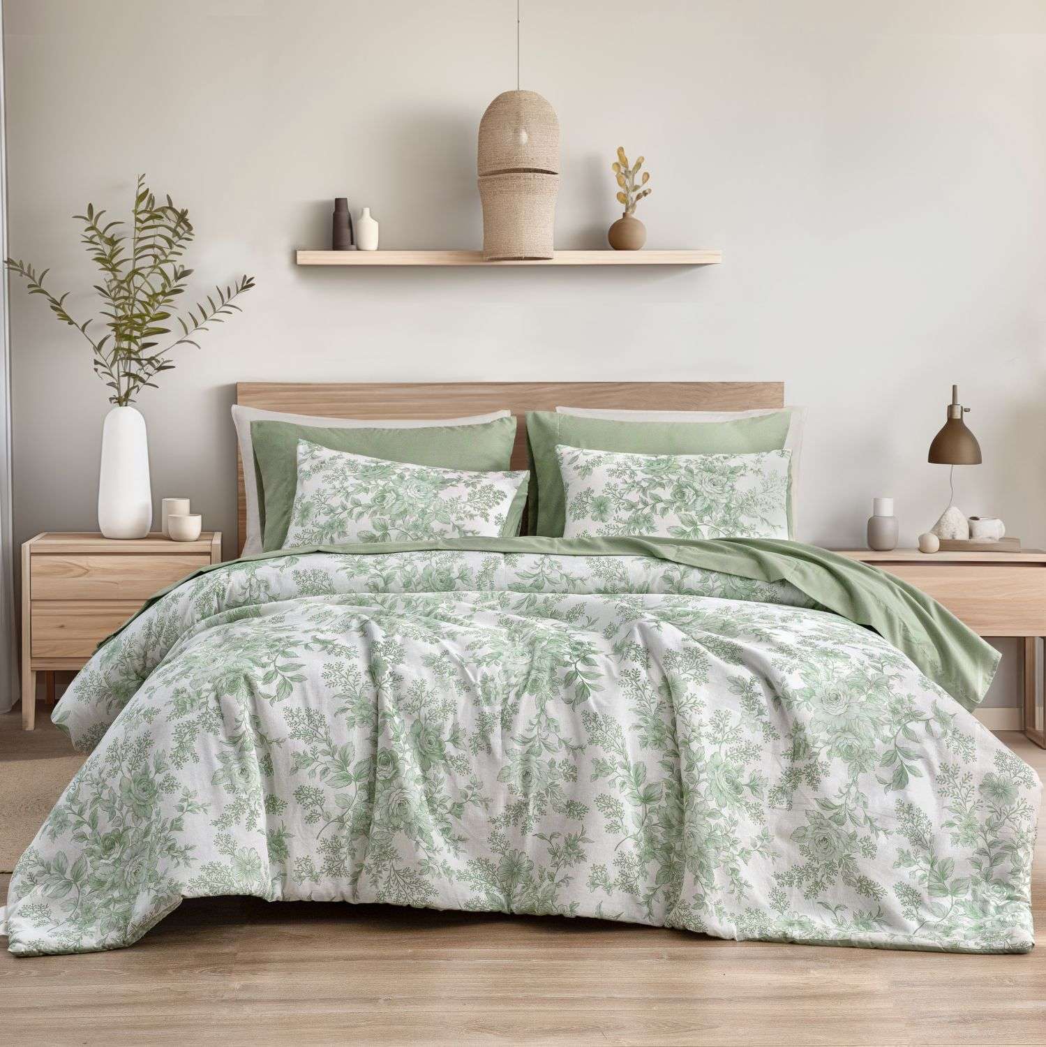 Rose Patterned Printed 7-Piece Comforter Set - Wonderful® Bedding