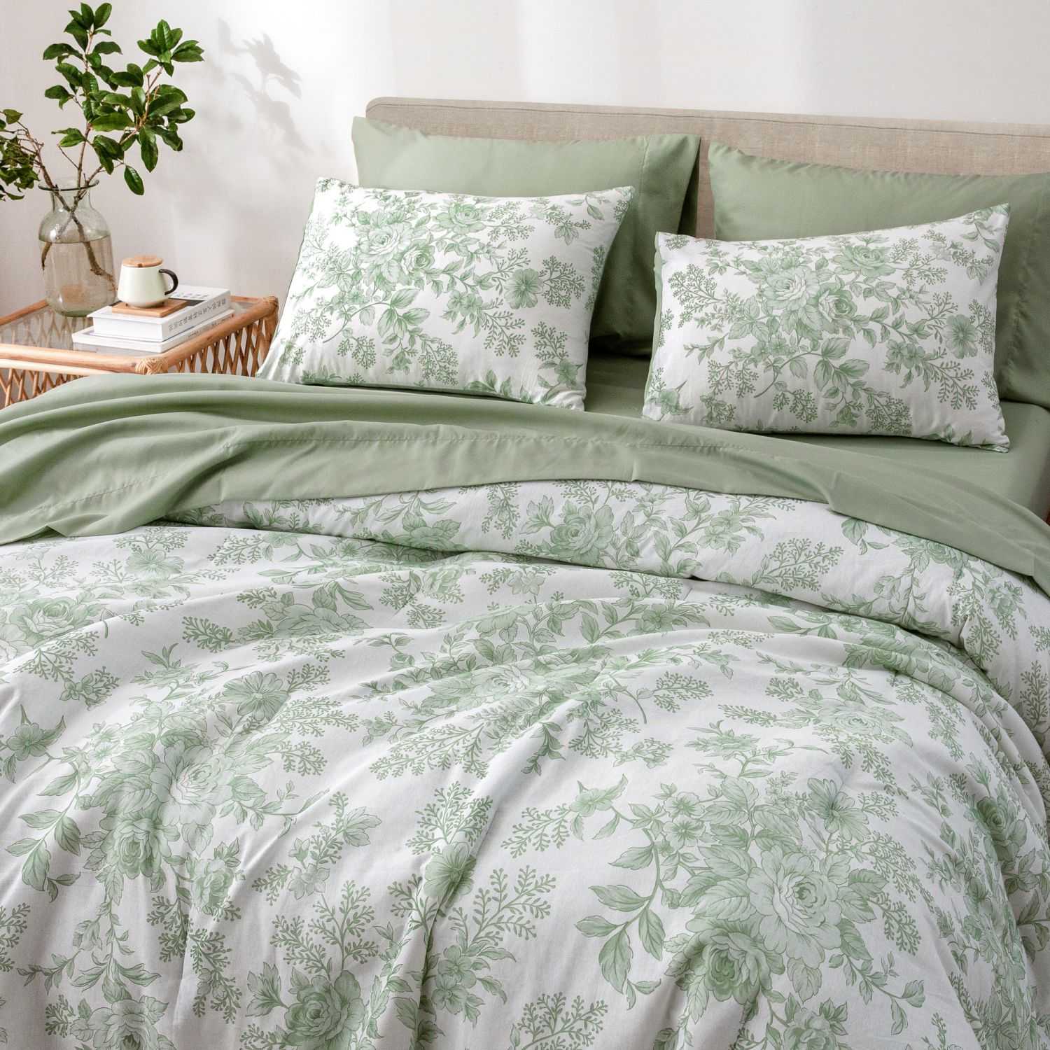 Rose Patterned Printed 7-Piece Comforter Set - Wonderful® Bedding