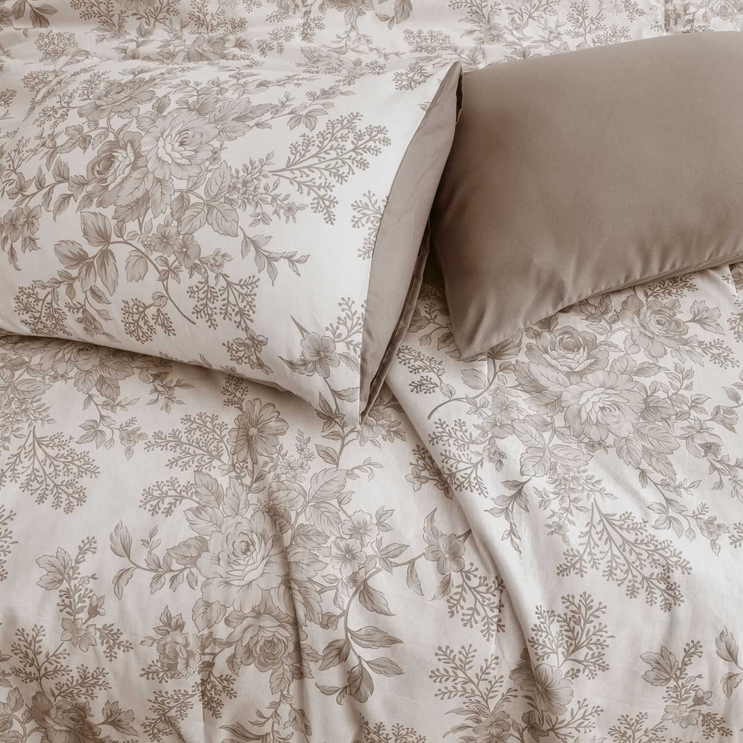 Rose Patterned Printed 7-Piece Comforter Set - Wonderful® Bedding